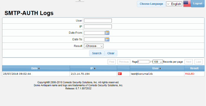 SMTP-AUTH Logs Report, SMTP Mail Client, Comodo Dome Antispam | COMODO