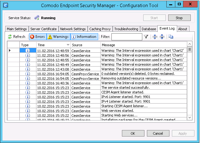 Viewing Event Log, Event Log Management | Comodo Endpoint Security ...