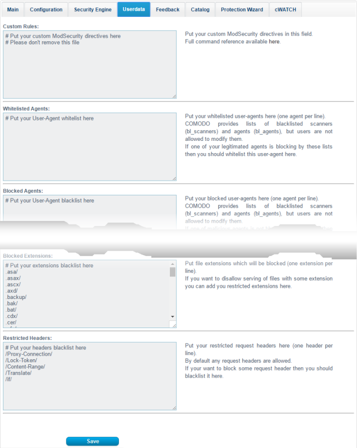 Configure Userdata, Web Configuration Data, Modsecurity Web Application Firewall