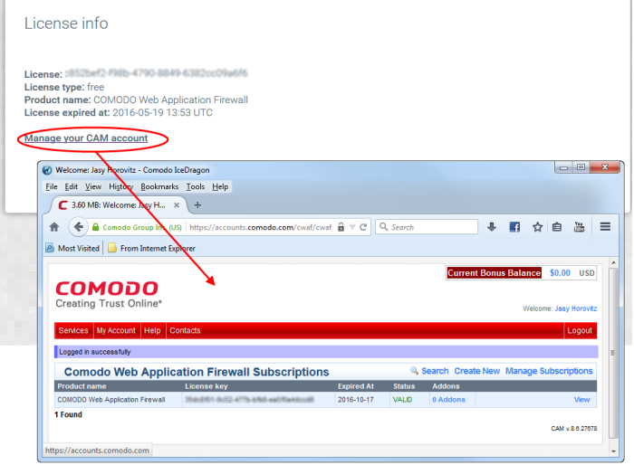 Comodo Free Mod Security Rules v 2.17 - Manage CFMSR License, Software Licenses