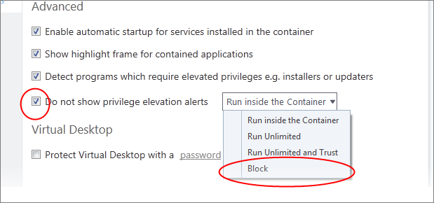 Containment Settings, Containment Computer Security, Comodo Client Security