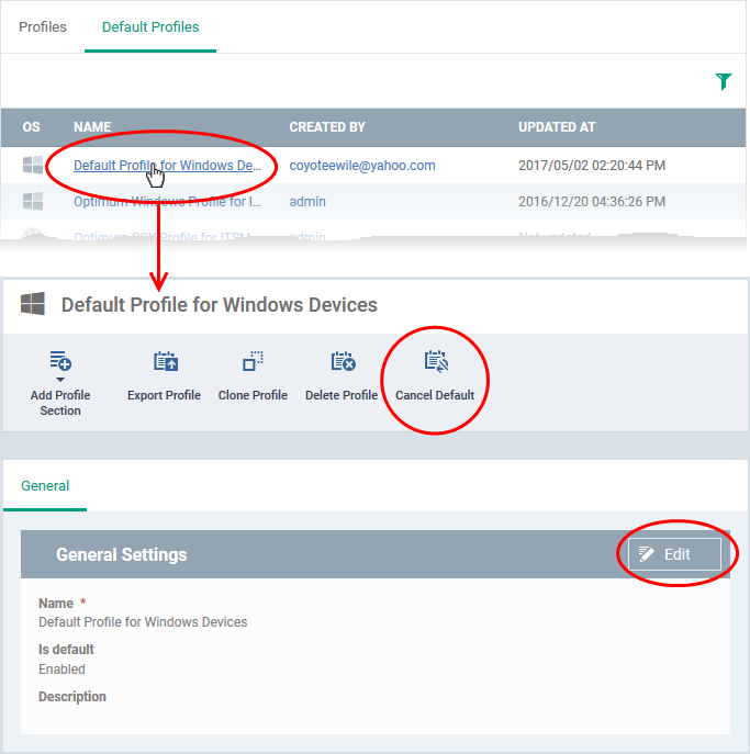 Managing Default Profiles - Comodo IT and Security Manager | COMODO