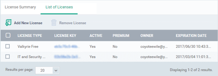 View And Manage Licenses, Comodo IT and Security Manager, Device Manager