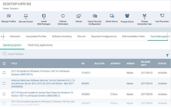 Viewing And Installing Windows Patches, Patch Management | COMODO