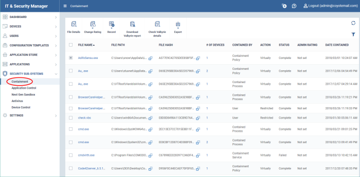 View Contained Applications, Managed Windows Devices, Comodo IT and ...