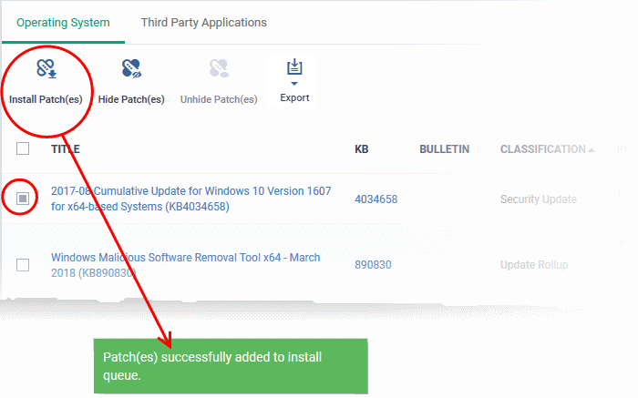 Install OS Patches On Windows Endpoints, Patch Management | Comodo