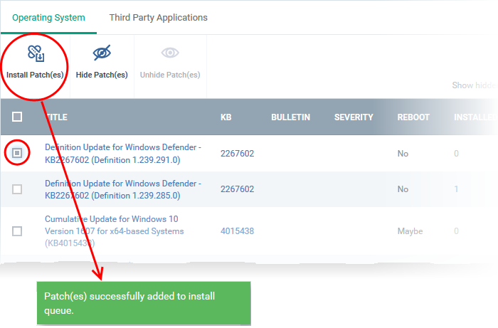Installing OS Patches On Windows Endpoints, Patch Management | Comodo
