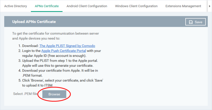Add Apple Push Notification Certificate, iOS SSL Certificate, Comodo IT ...