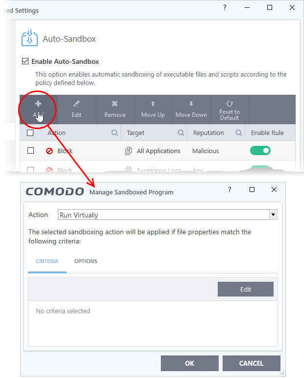 Auto-Sandbox Rules, Sandbox Security Software | Internet Security | COMODO