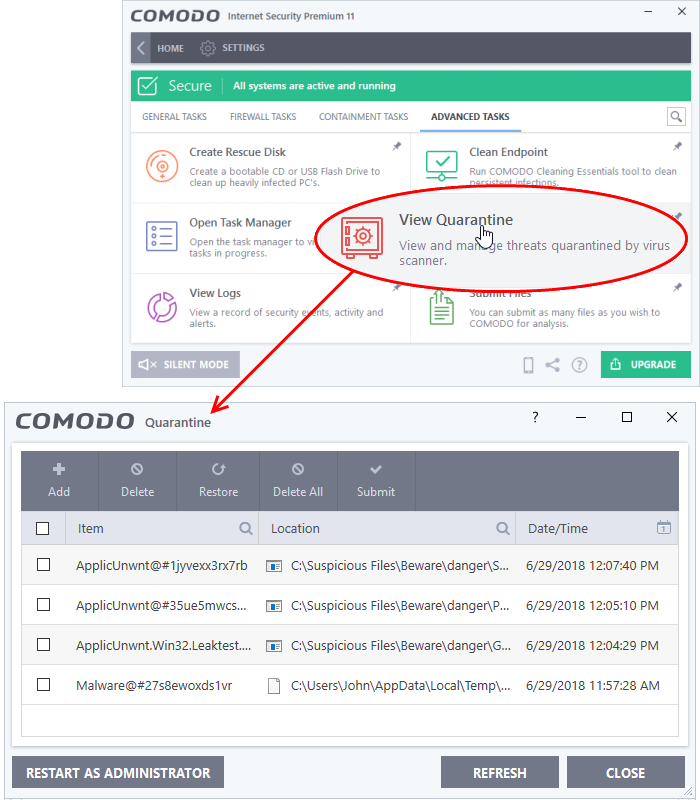 Manage Quarantined Items, Remove & Isolate suspicious files | Internet ...
