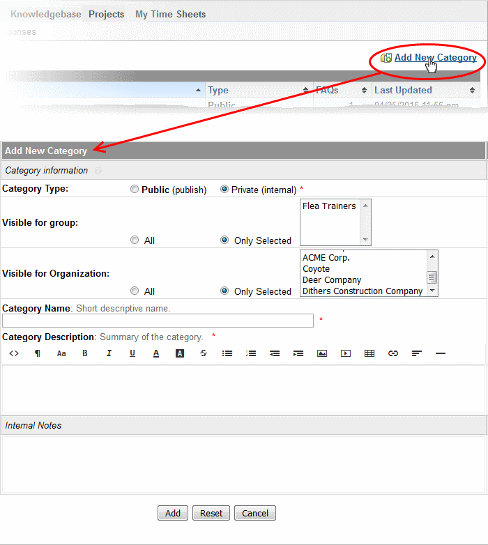 Managing Categories, Help Desk Support, Comodo, C1 – Service | COMODO