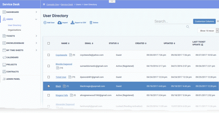 Manage Users, User Management, Service Desk Management, Service Desk ...