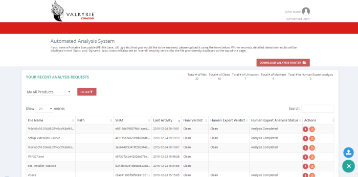 Valkyrie Analysis Results, Scan Computer For Virus, UFH Tool, Comodo UFH| COMODO