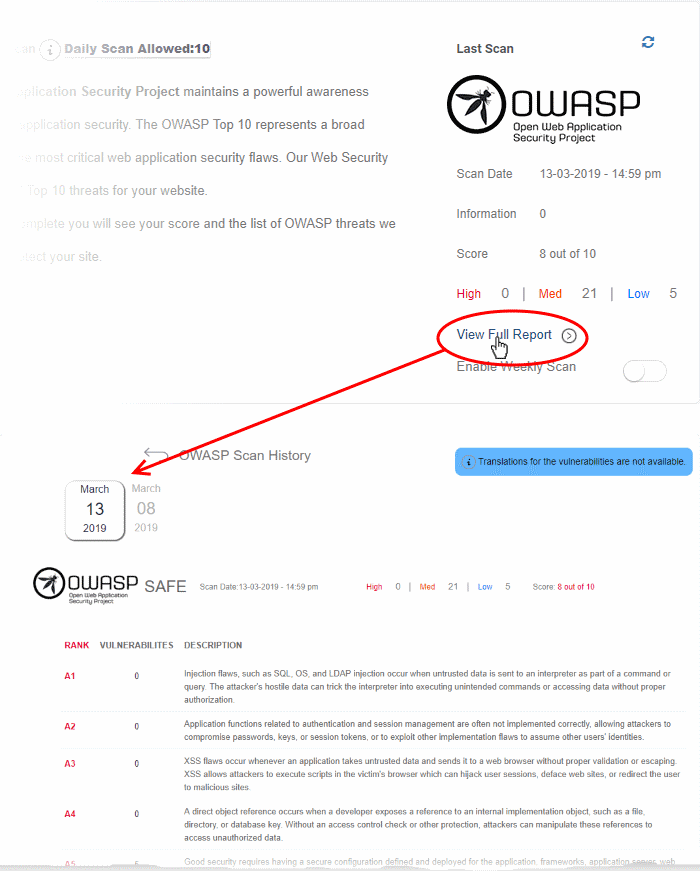 OWASP Top 10 Vulnerability Scans, Web Vulnerability Scanner, Comodo ...