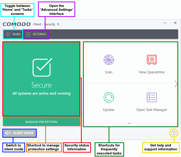 Client - Security Software Main Interface | Client - Security Help | COMODO