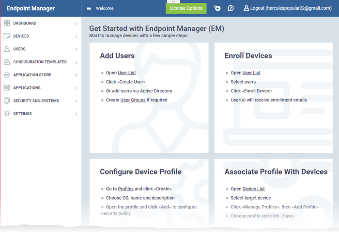Login Into The Admin Console, Endpoint Manager Software, Endpoint Manager