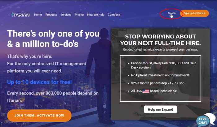 Login To Your Account, Online Help Desk Software, ITarian, ITarian Modules